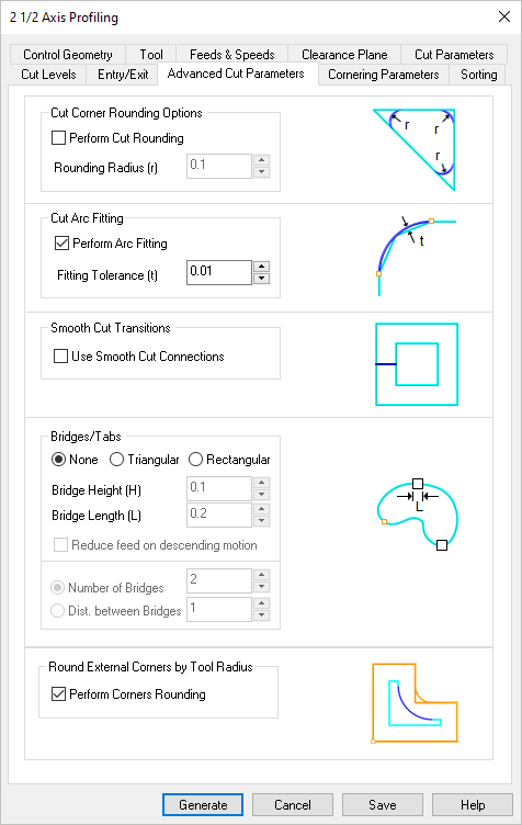 Profile-NEST Module > 2 Axis Profiling > Advanced Cut Parameters